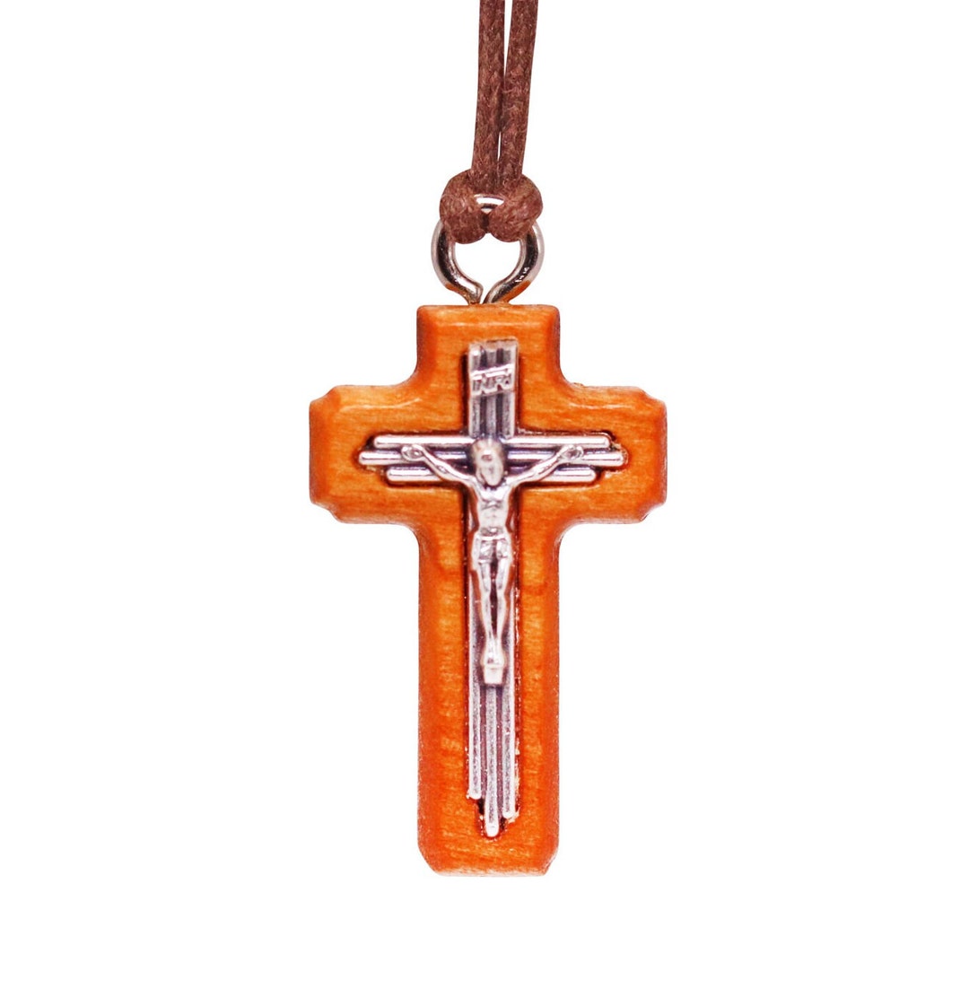 Nazareth Fair Trade Olive Wood Framed Contemporary Tri-line Metal ...