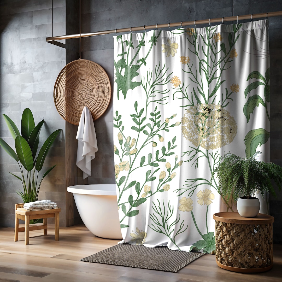 Botanical Leaf Green Plant Shower Curtain Fern Shower Curtains With ...