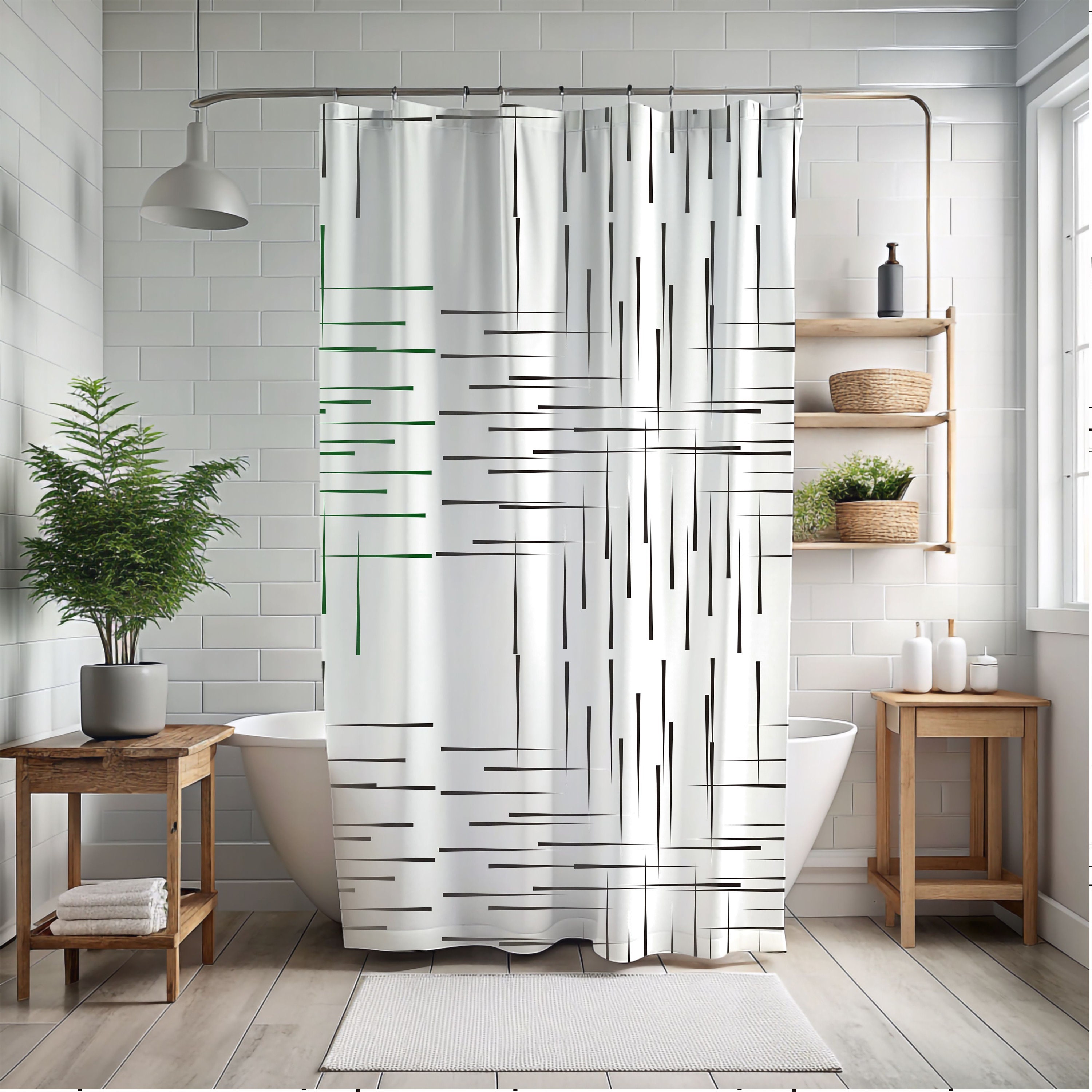 Minimalist Black and White Shower Curtain | Striped Modern Bathroom ...