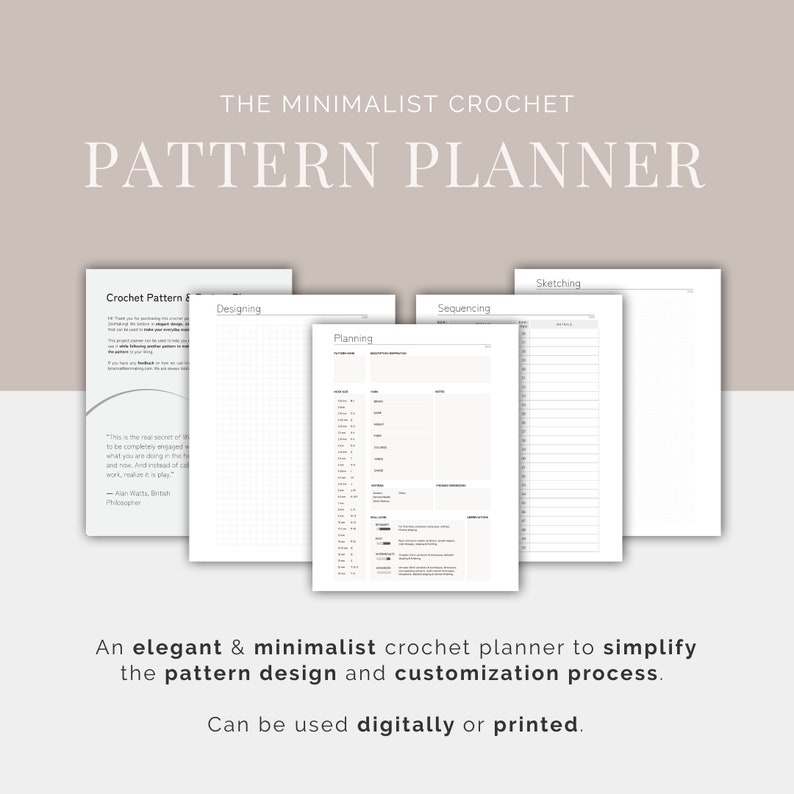 Printable PDF | Minimalist Crochet Pattern Design and Project Planner ...