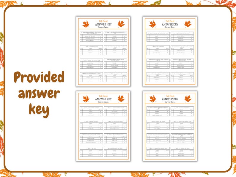 Fall Family Feud Game Fun Autumn Activity for Family and Kids Party ...