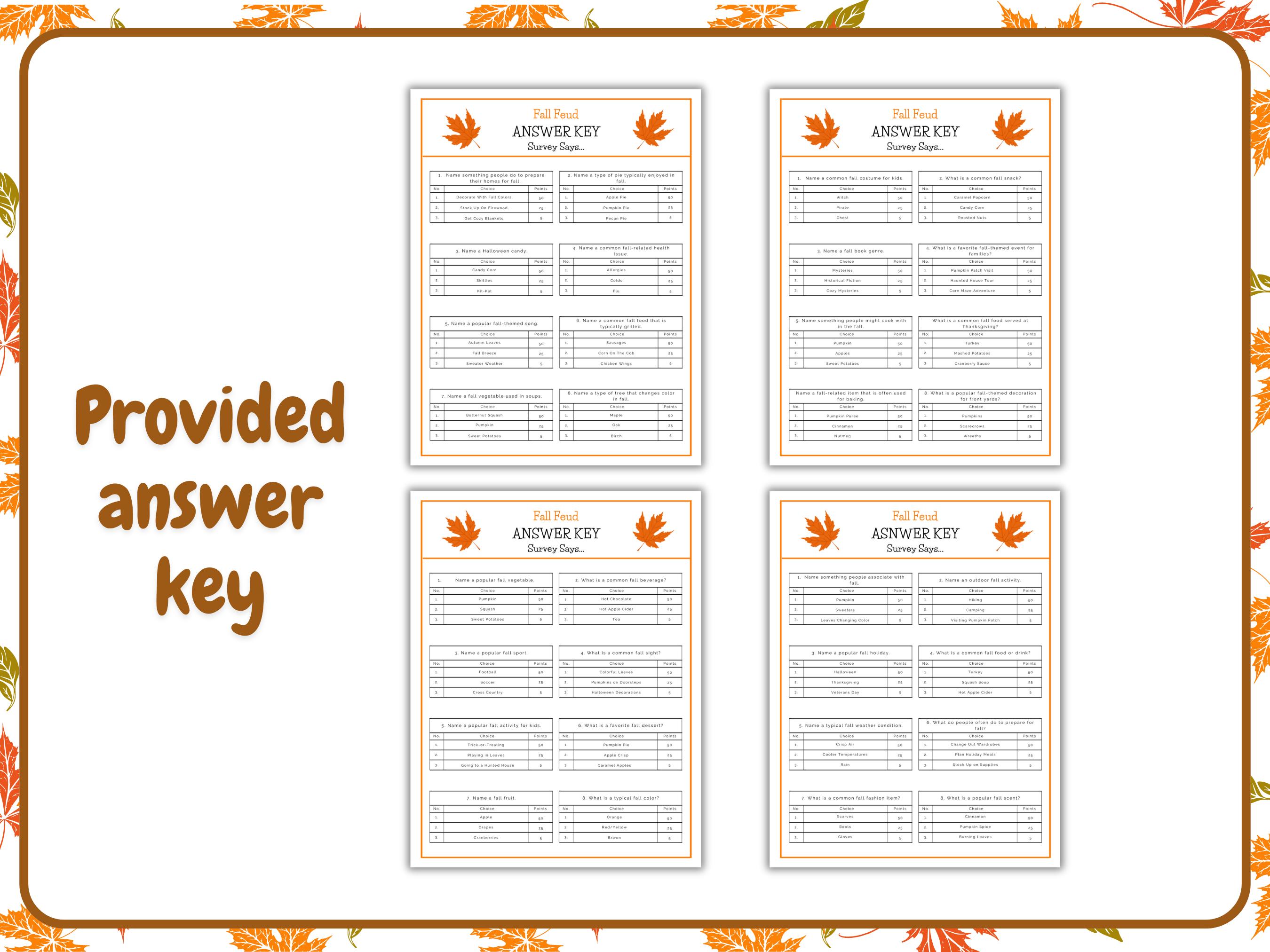 Fall Family Feud Game Fun Autumn Activity for Family and Kids Party ...