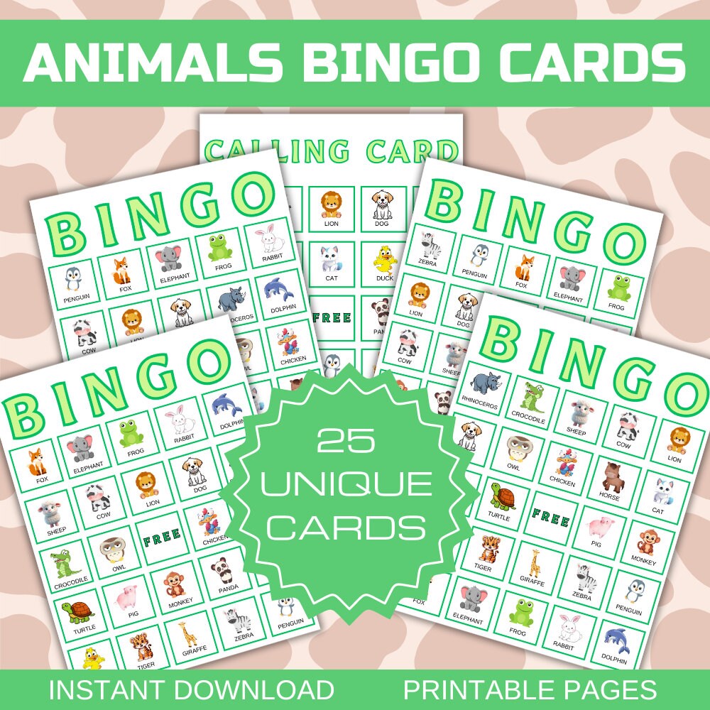 Animals Bingo Cards Fun Activity for Toddlers and Kids Homeschool ...