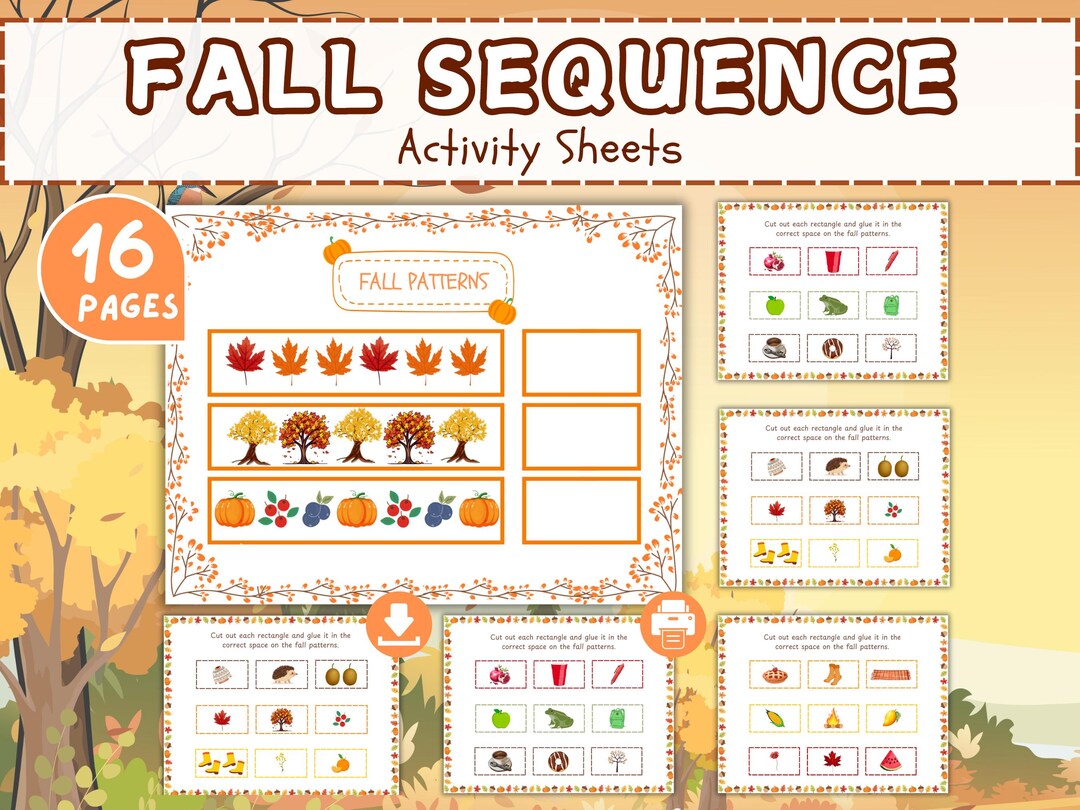 Fall Sequence Activity Sheets Sequencing Simple Math Logic Patterns Cut ...