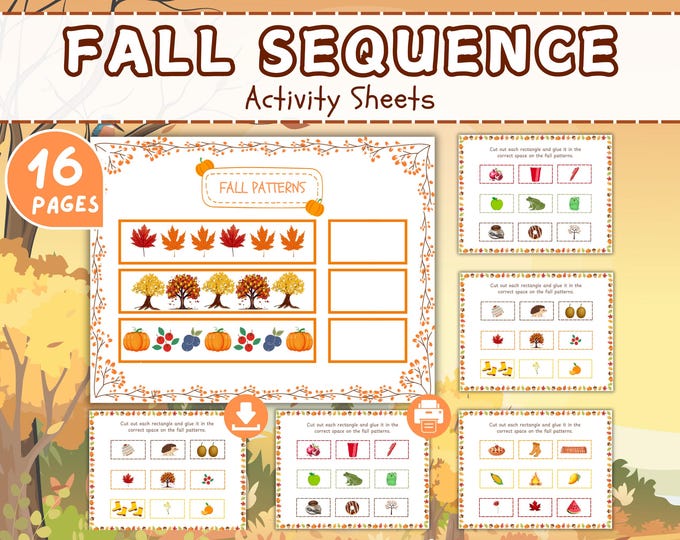 Fall Sequence Activity Sheets Sequencing Simple Math Logic Patterns Cut ...