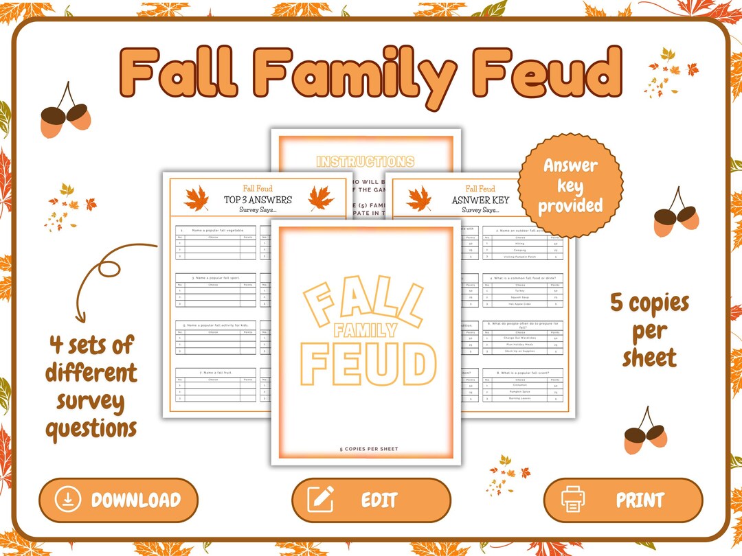 Fall Family Feud Game Fun Autumn Activity for Family and Kids Party ...