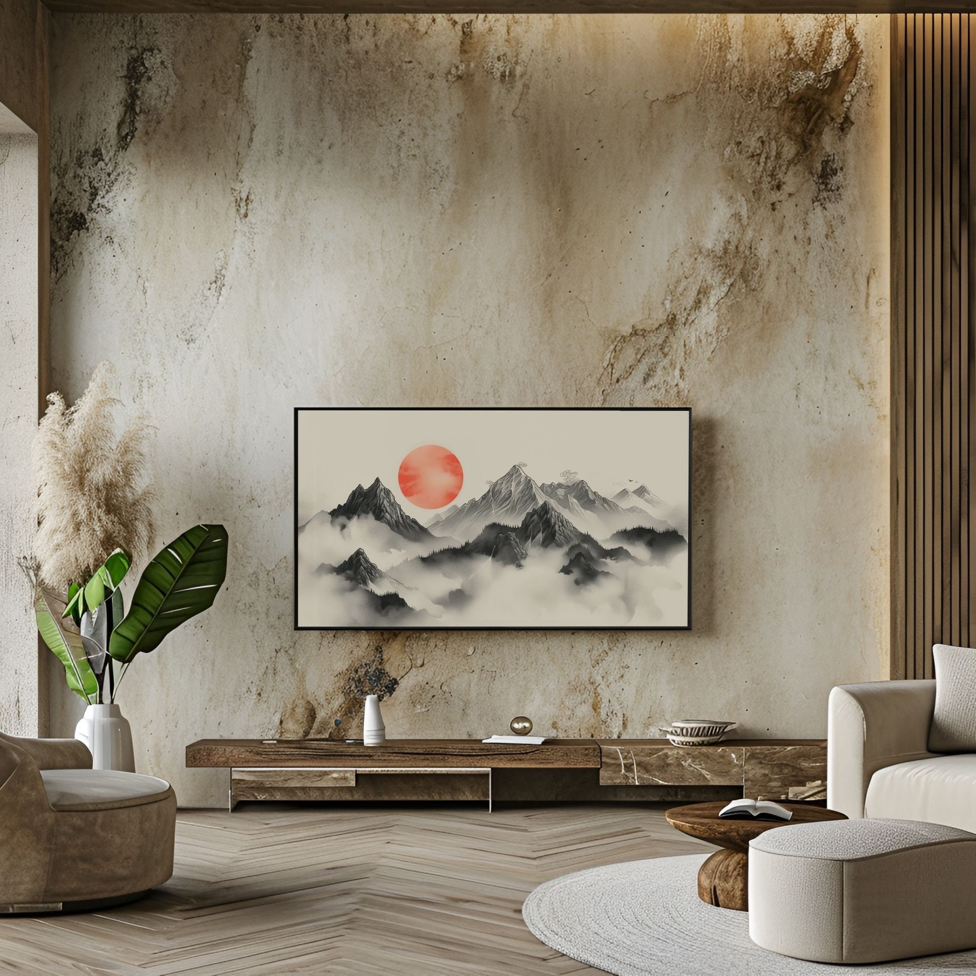 Japanese Blood Moon Mountain Frame TV Art Samsung Frame Minimalistic Tv ...
