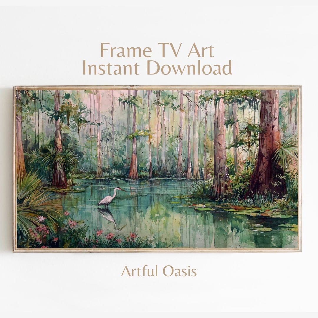 Watercolor Cypress Swamp Landscape Frame TV Art | Serene Nature Wall ...