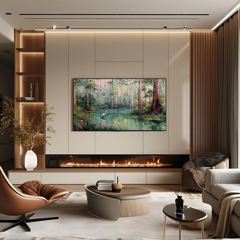 Watercolor Cypress Swamp Landscape Frame TV Art | Serene Nature Wall ...