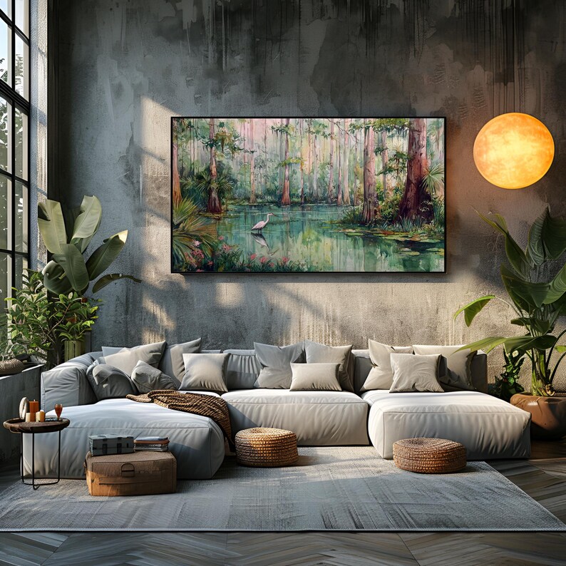 Watercolor Cypress Swamp Landscape Frame TV Art | Serene Nature Wall ...