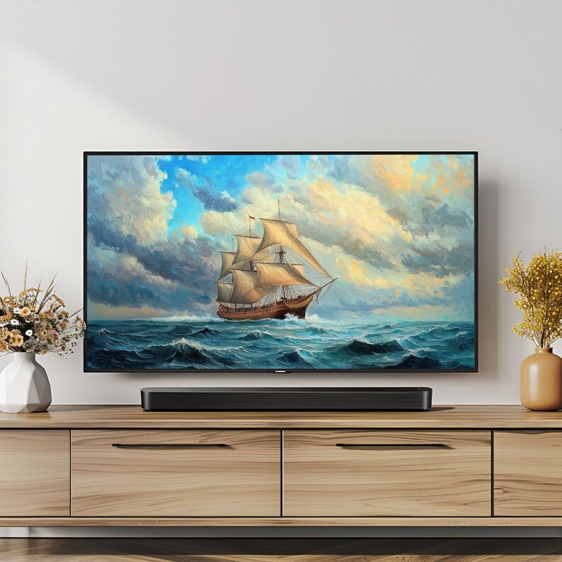 Ship Frame TV Art | Instant Download | Samsung Frame | Vintage Oil ...