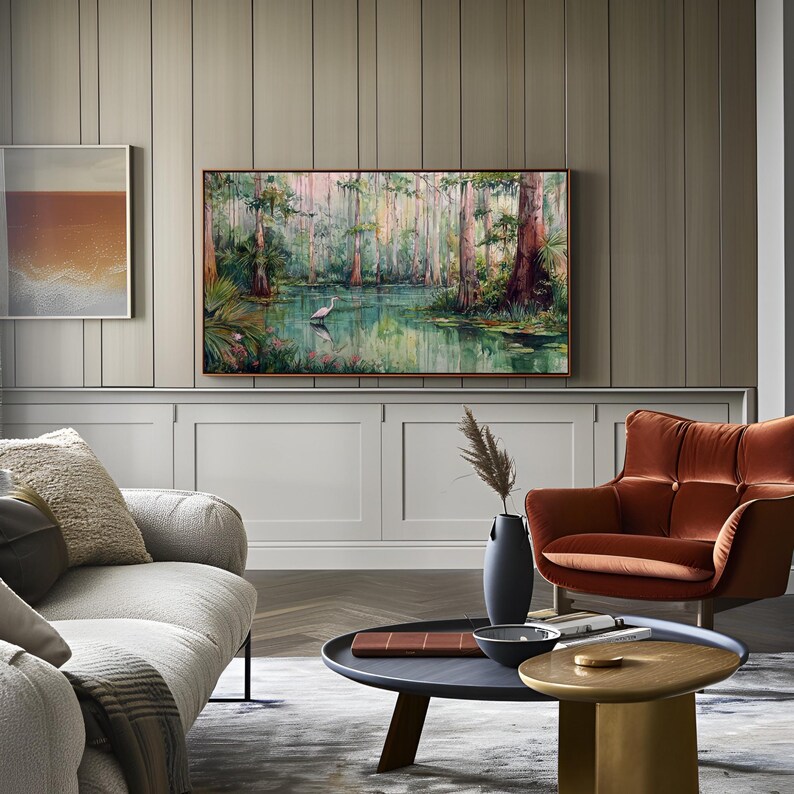Watercolor Cypress Swamp Landscape Frame TV Art | Serene Nature Wall ...