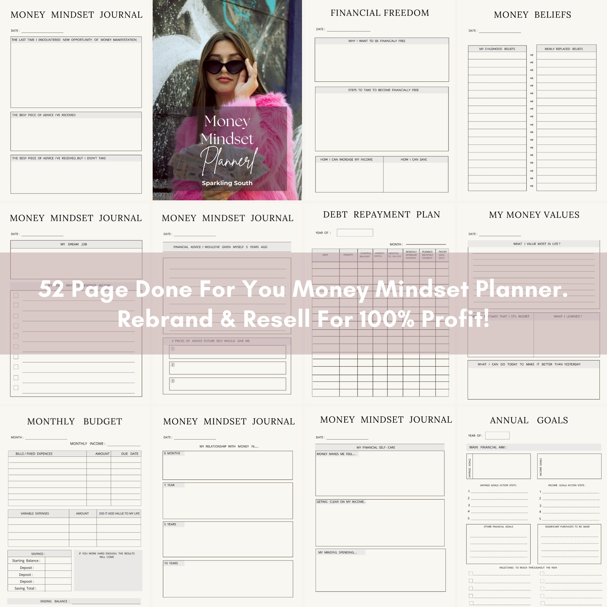 Money Mindset Journal Canva Template Wealth PLR Planner Master Resell ...