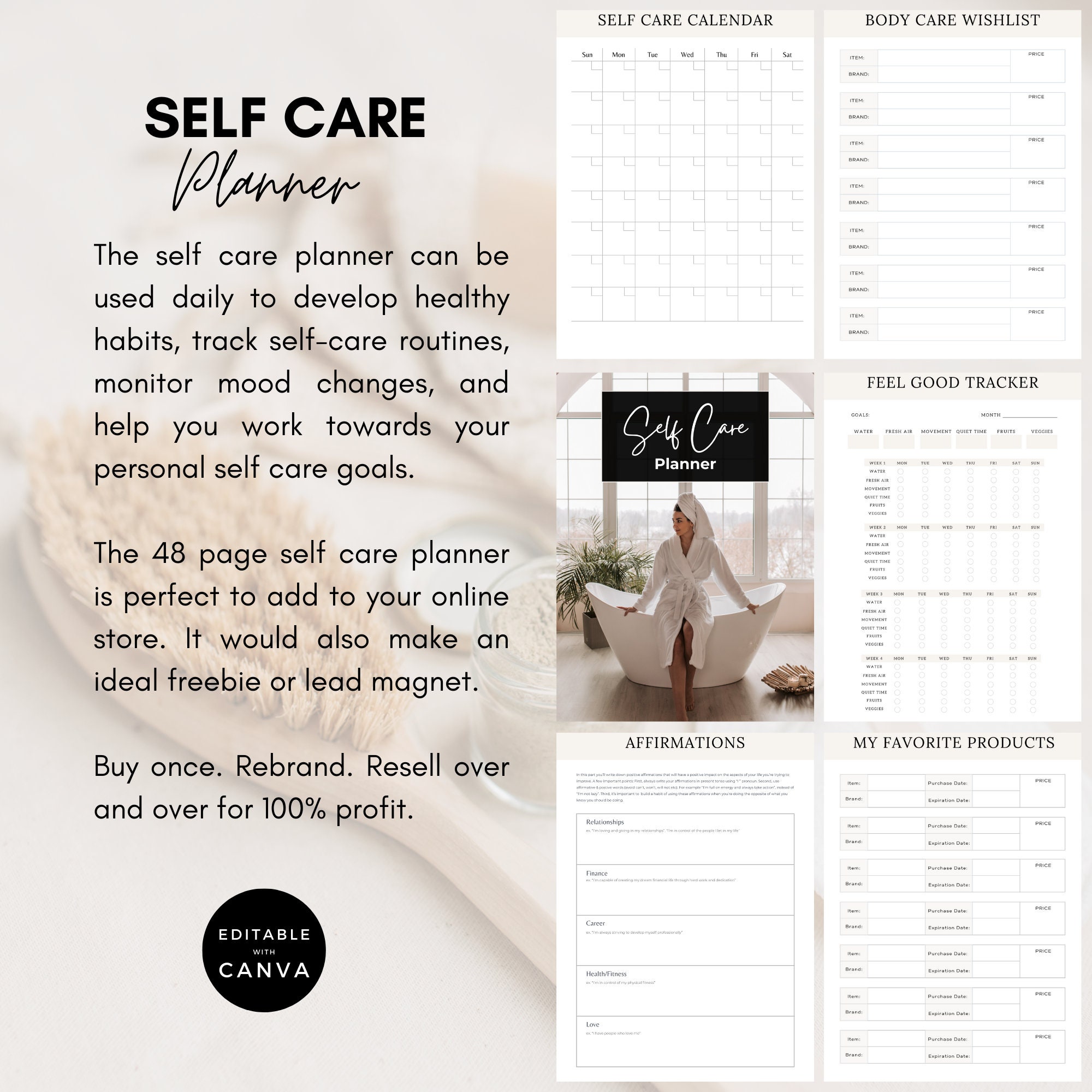 Self Care Planner Printable Mindfulness Workbook Self Love Journal Self ...