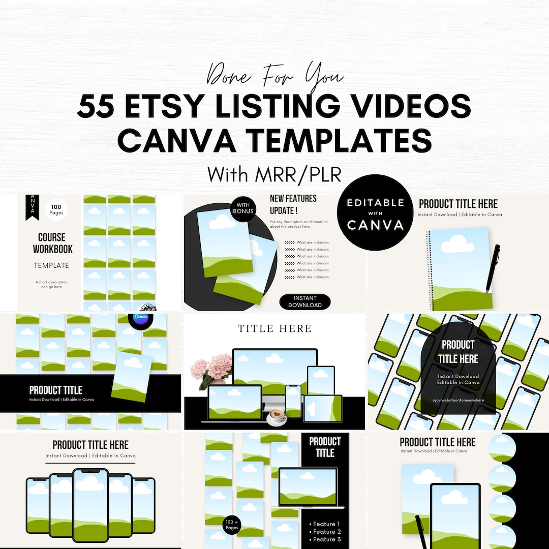 Etsy Listing Video Templates. 55 Canva Mockups With MRR/PLR. Digital ...