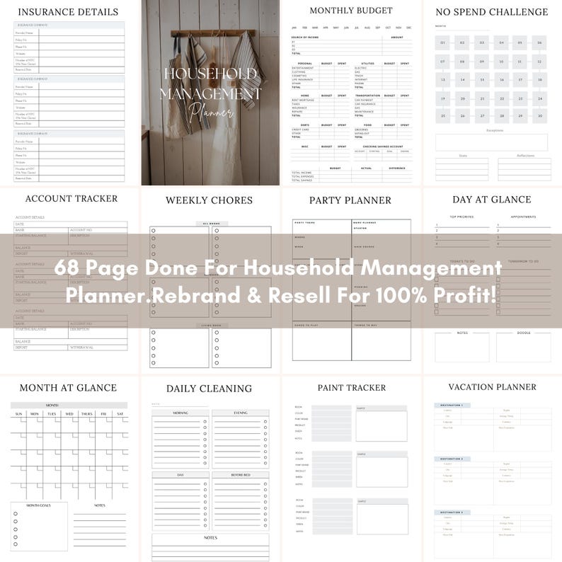Household Planner: Printable Home Management, Budget & Cleaning (PLR ...