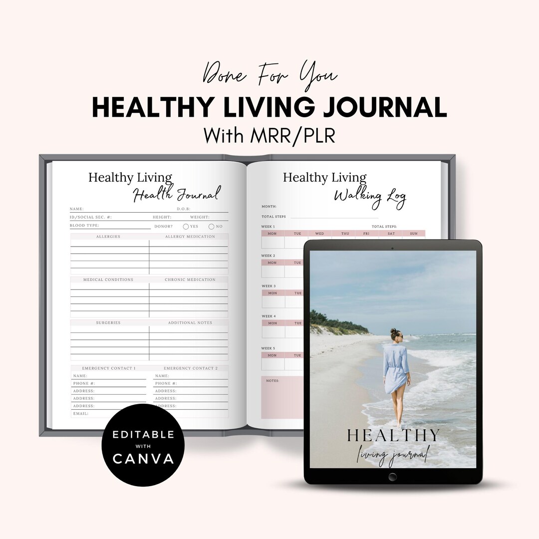 Healthy Living Journal: PLR Self-care Ebook Canva Template (digital ...