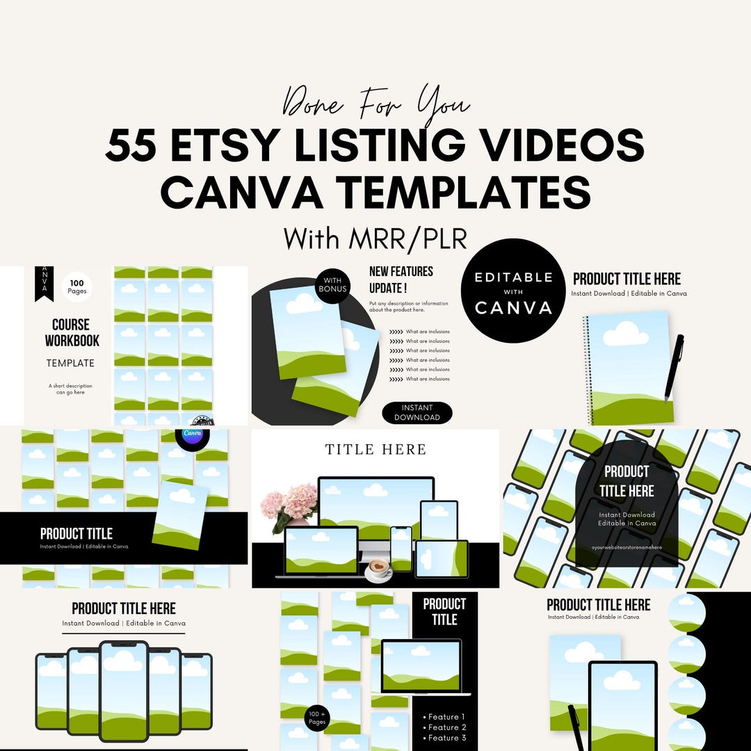Etsy Listing Video Templates. 55 Editable Canva Mockups With PLR & MRR ...
