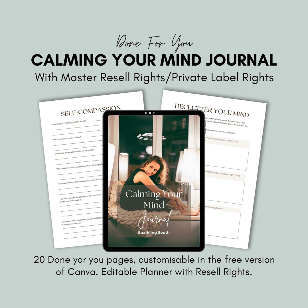 Calming Your Mind Journal Mental Health Master Resell Rights PLR ...
