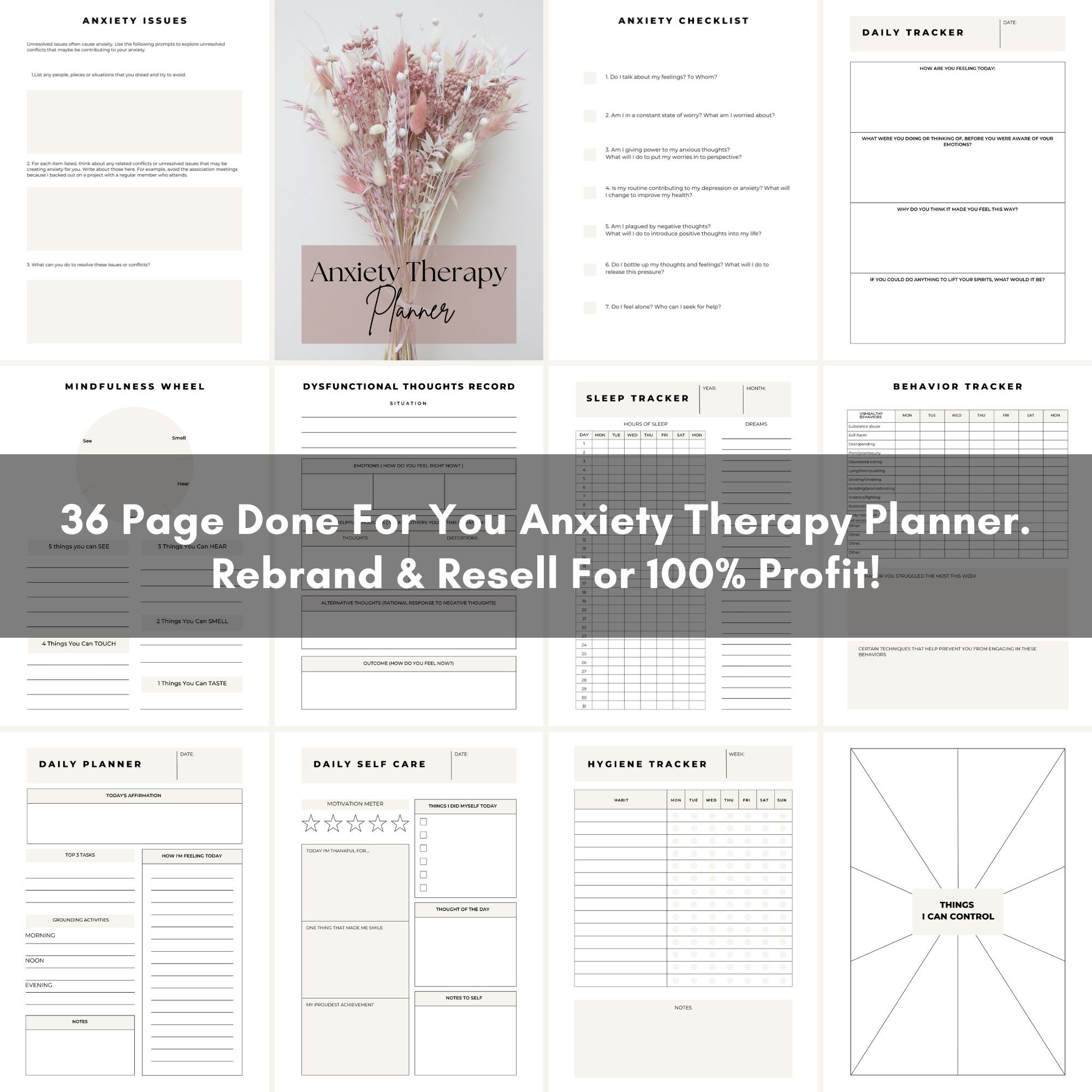 Anxiety Therapy Planner: Mental Health Journal With MRR/PLR (canva ...