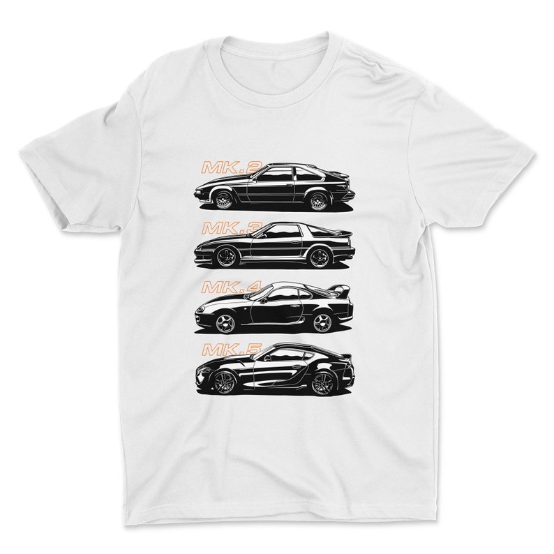Toyota Supra History Car T-shirt | Supra MK2, MK3, MK4, MK5, JDM Shirt ...
