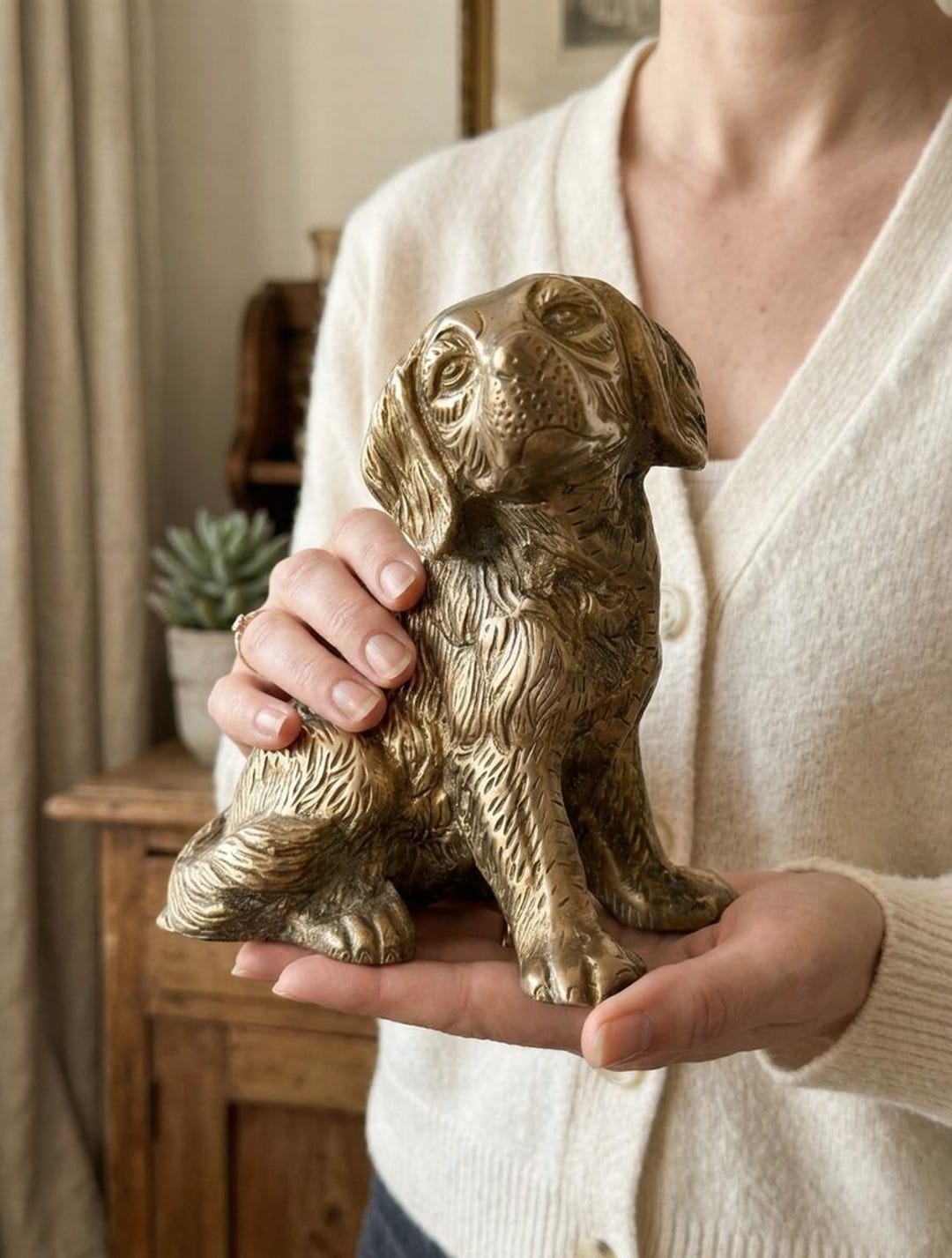 Vintage Brass Labrador Dog Figurine Heavy Sculpture Collectable Home ...