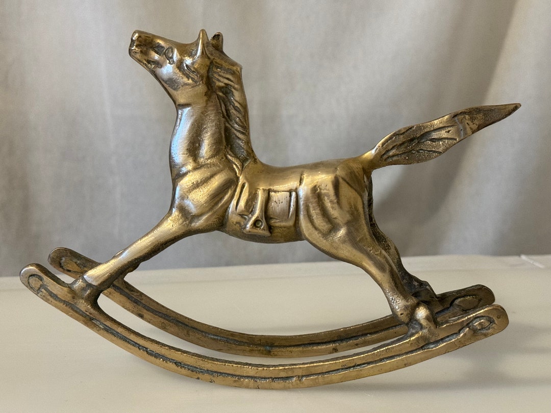 Vintage Brass Rocking Horse Figurine Statue Paperweight Nursery Decor ...