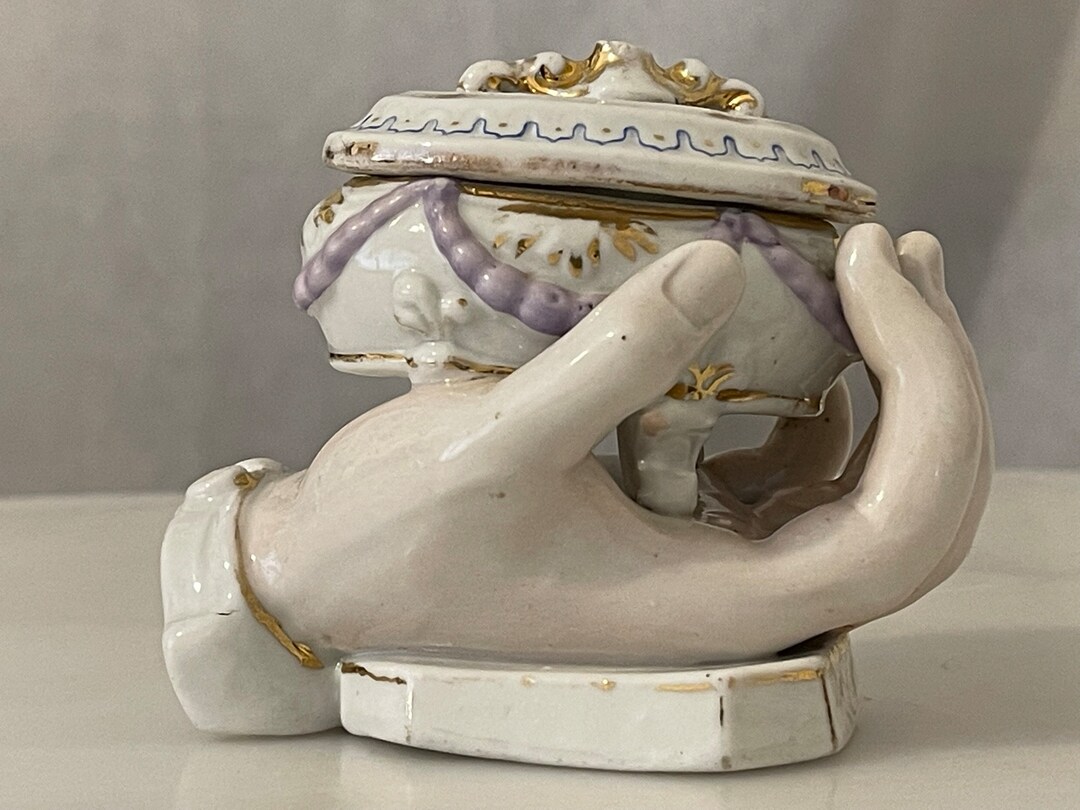 Antique Conta & Boehme Porcelain Hand Holding Trinket Pot, Box ...