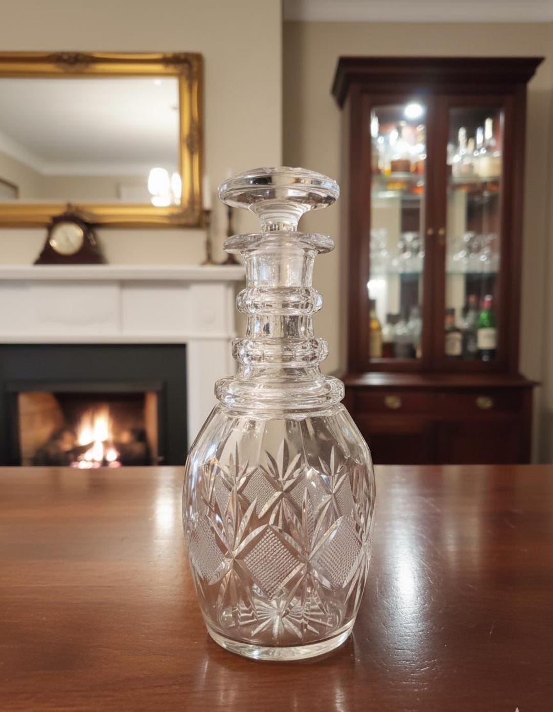 Vintage Victorian Cut Crystal Glass Decanter With Stopper, Elegant Ring ...