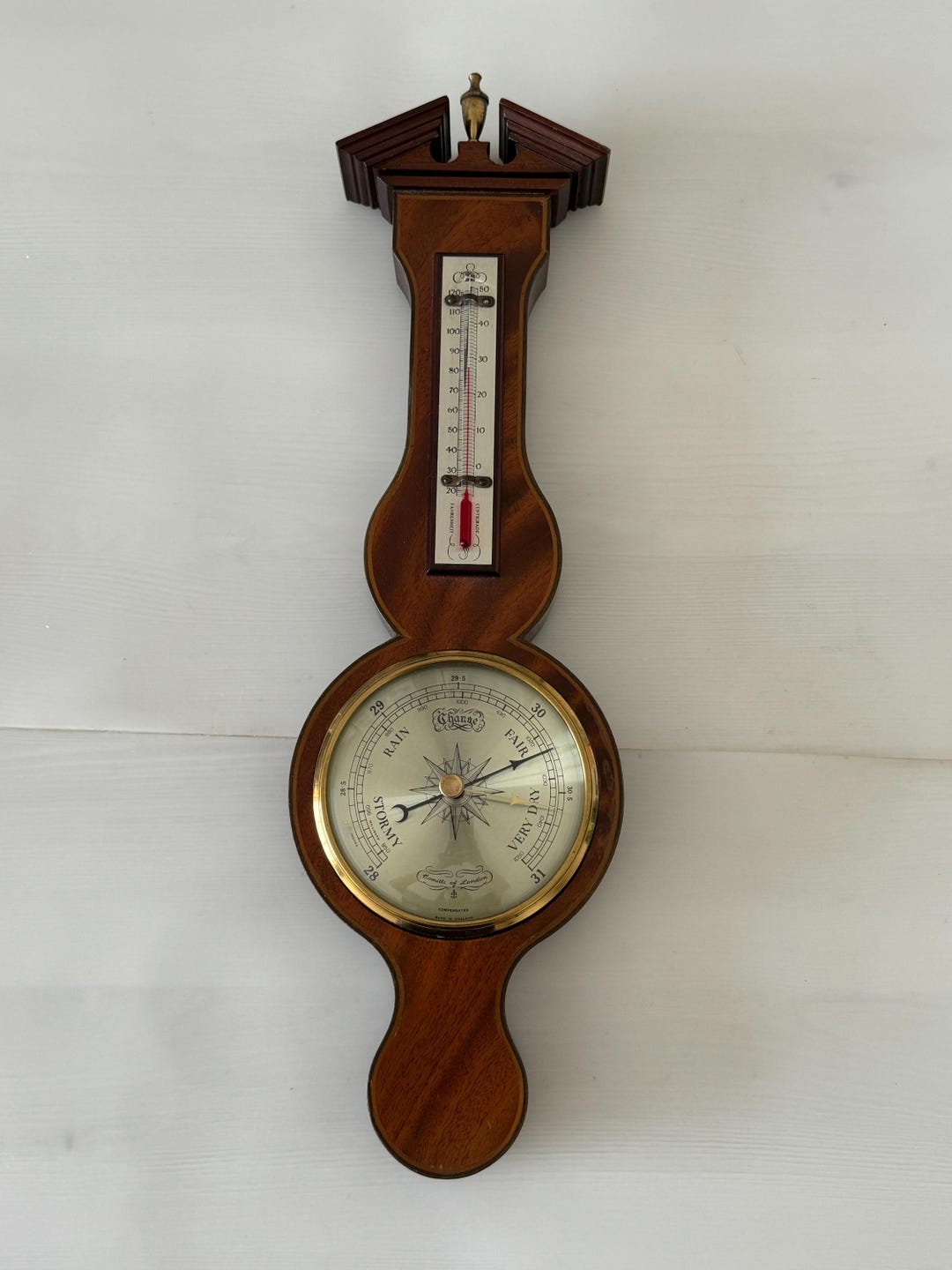 Vintage Comitti of London Aneroid Barometer Thermometer Mahogany Wood ...