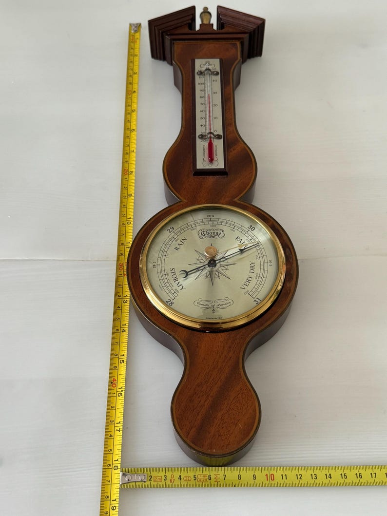 Vintage Comitti of London Aneroid Barometer Thermometer Mahogany Wood ...