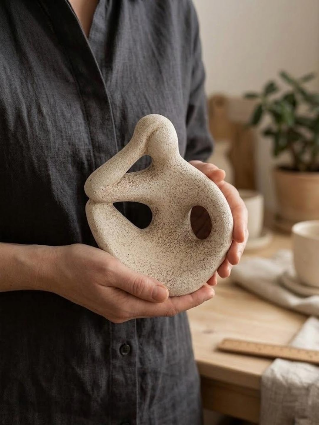 Hand Carved Stone Thinking Man Sculpture Modern Contemporary Art ...