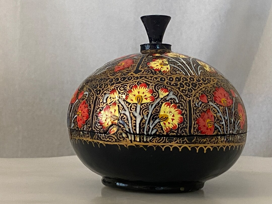 Hand-painted Papier Mache Round Trinket Box, Jewelry Box, Birthday ...