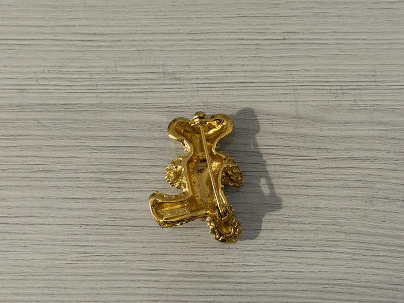 Vintage Gold Tone Metal Teddy Bear Brooch Pin Rhinestone Black Eyes ...