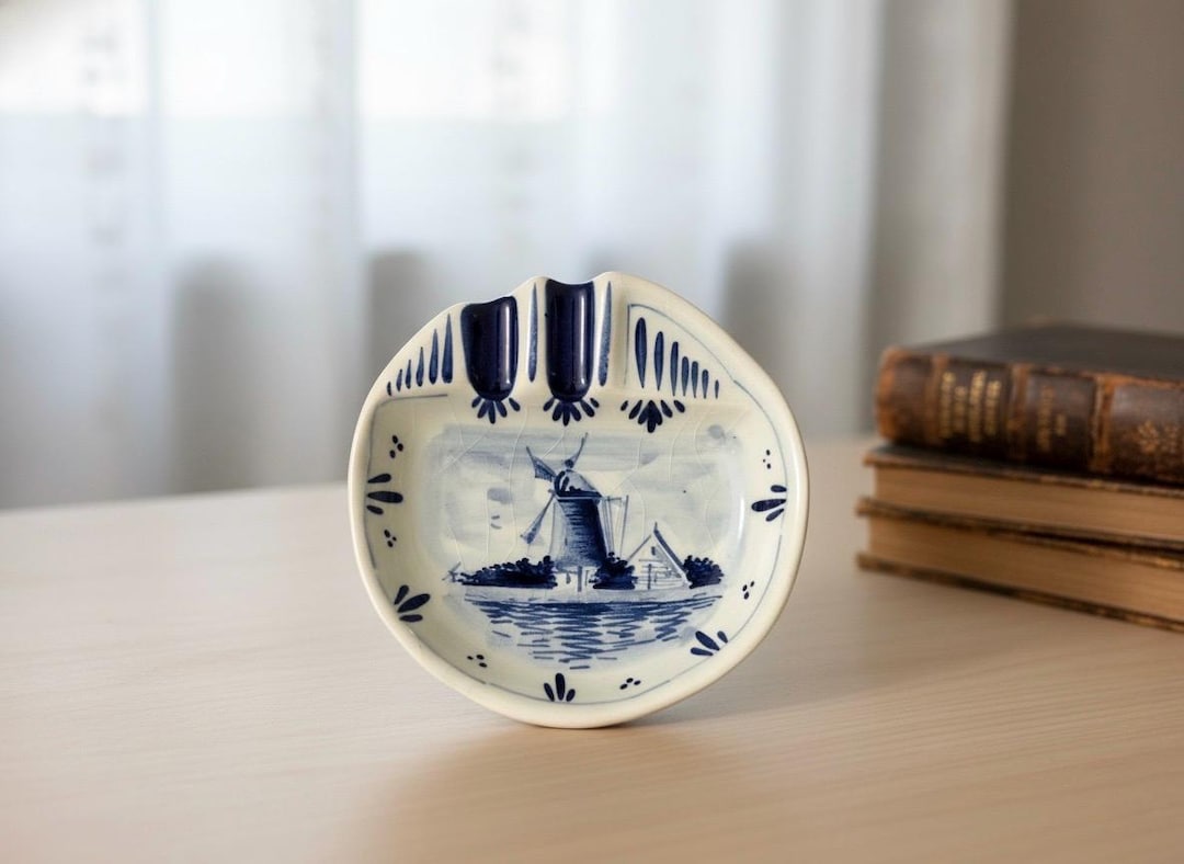 Vintage Delft Blue Ashtray Hand Painted Windmill Holland Small Ceramic ...