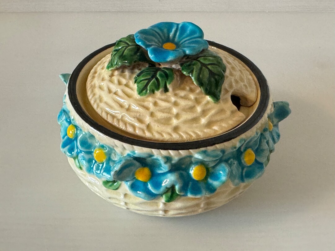 Vintage Maruhon Ware Jam Pot Sugar Bowl Ceramic Conserve Jelly Floral ...