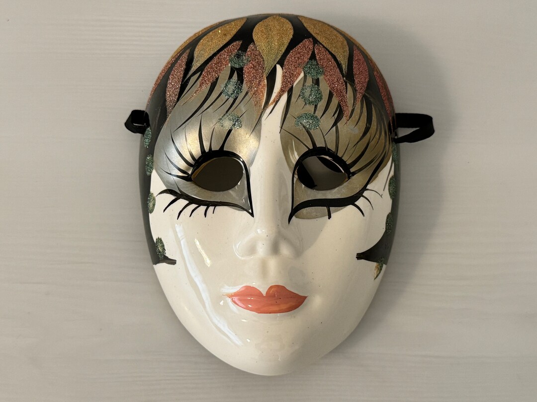Vintage Venetian Carnival Ceramic Hand Painted Mask, Wall Décor ...