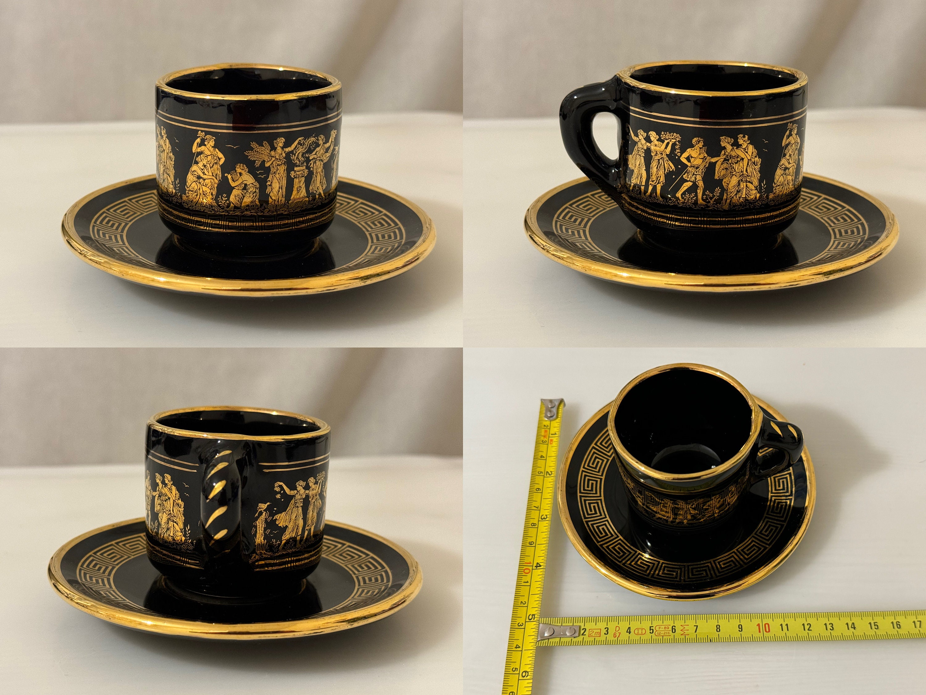 Greece 24K Gold Ceramic Coffee Cup & Saucer, Handmade in Rhodes by ...