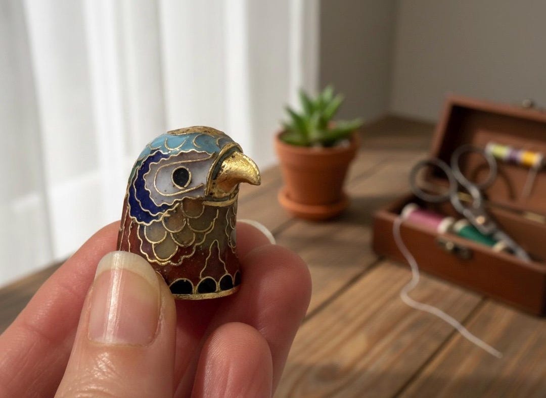 Vintage Thimble Cloisonne Enamel Bird Head Sewing Craft Collectable ...