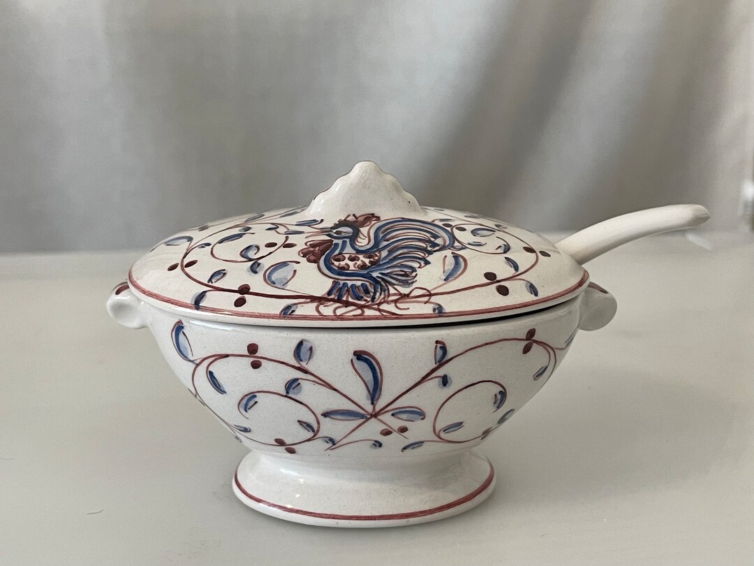 Portuguese Anfora Agueda Hand Painted Cockerel Mustard Sauce Dish Pot ...