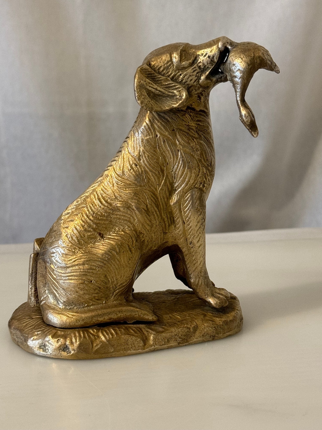 Brass Hunting Dog Statue Detailed Vintage Bronze Metal Bookend Heavy ...