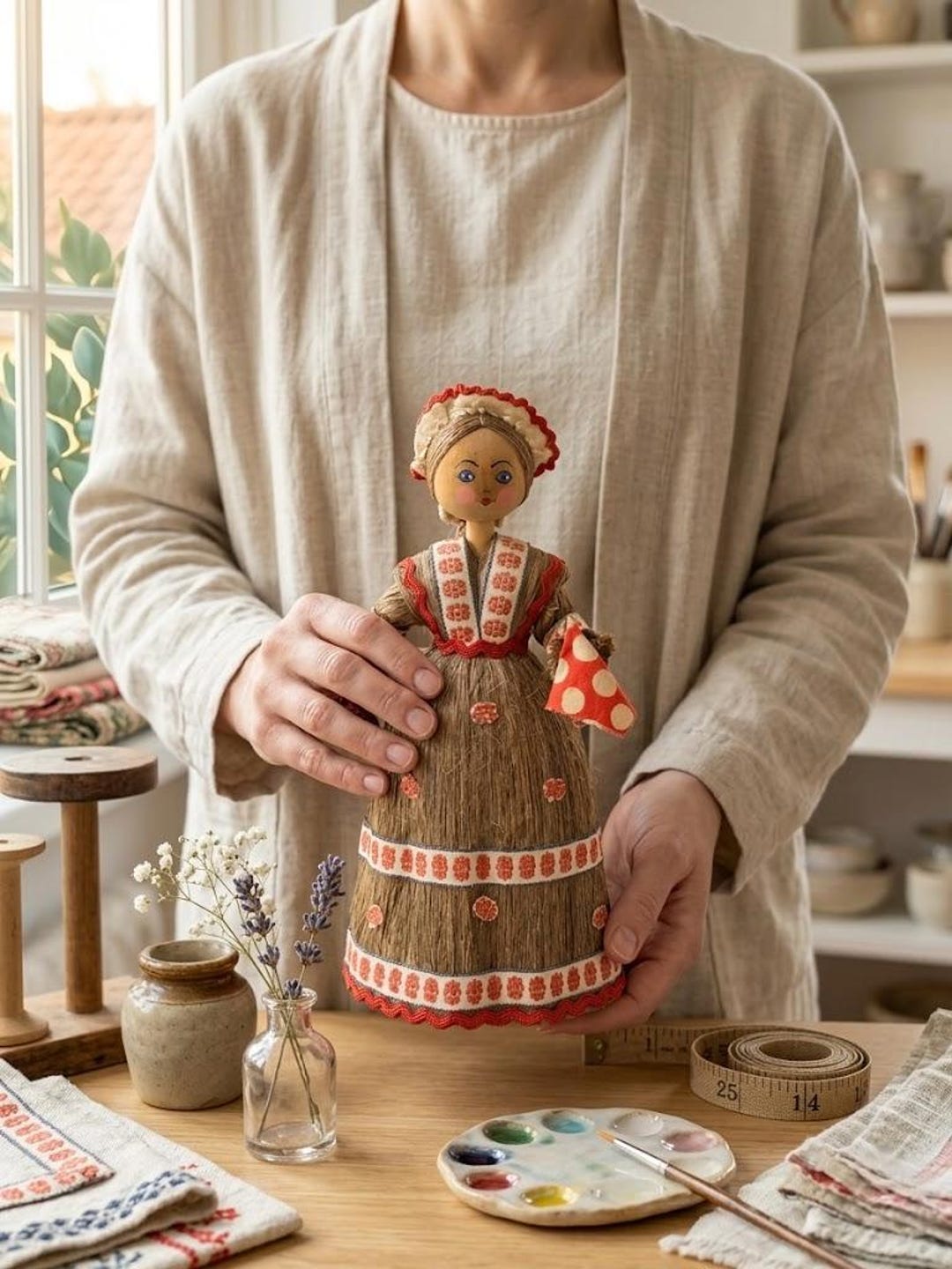 Rare Vintage Belarus Straw Wood Doll USSR Folk Art Figurine Collectible ...