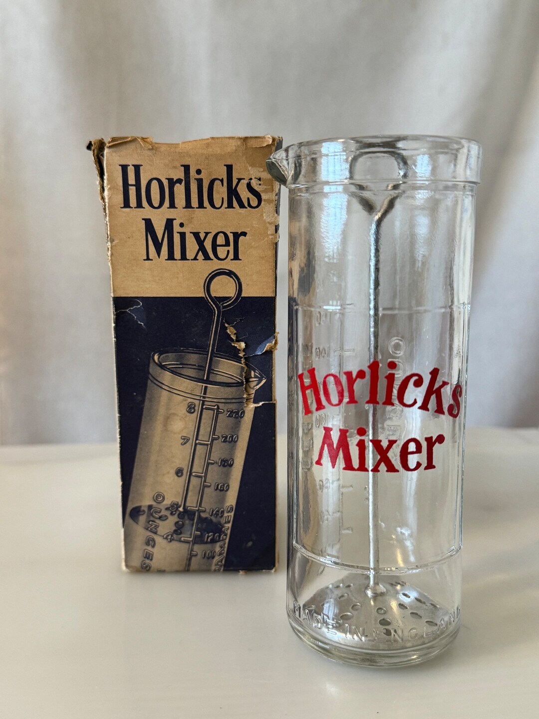Vintage Horlicks Drink Glass Mixer & Measuring Jug With Plunger Made in ...