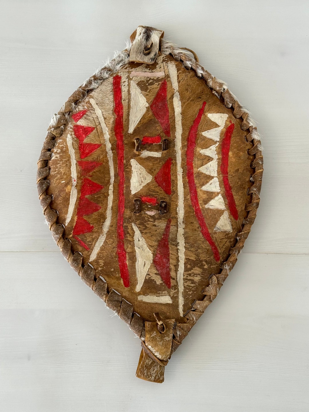 Vintage Maasai Shield Cowhide Leather Handmade Kenya Africa Folk Art ...