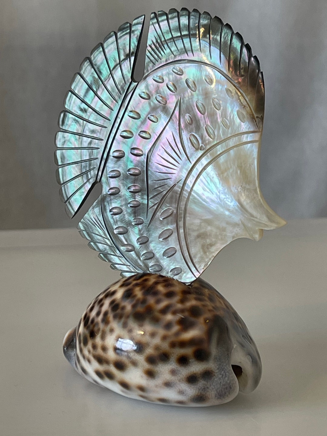 Seashell Conch Fish Folk Art Figurine Handcrafted Gift, Sea Beach Décor ...