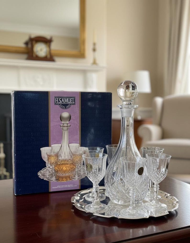 Vintage H Samuel RCR Italian Crystal Sherry Decanter & 6 Glasses ...