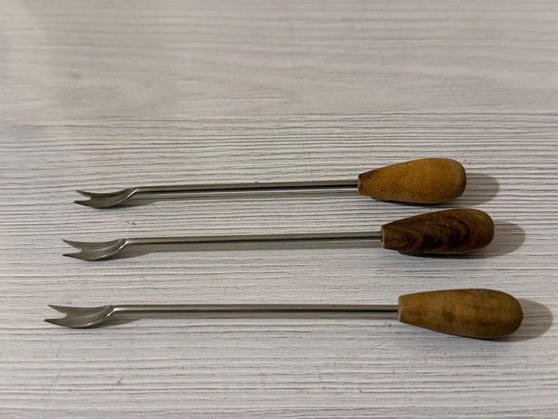 Vintage Wooden Handle Olive Cocktail Pick Set of 3 Piece Mini Appetizer ...