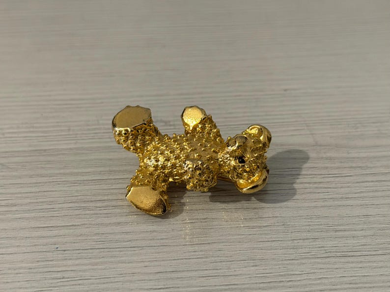 Vintage Gold Tone Metal Teddy Bear Brooch Pin Rhinestone Black Eyes ...