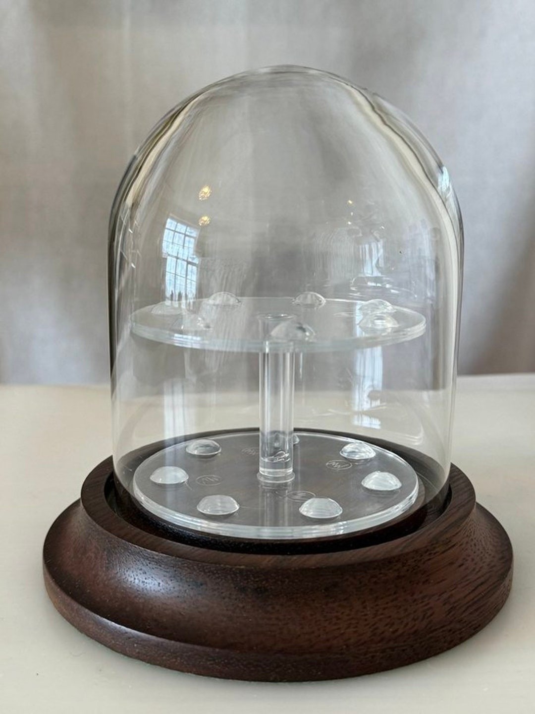 Mcmillan & Wife Ltd Glass Dome 14 Thimble 2 Tiered Display Case Wood ...