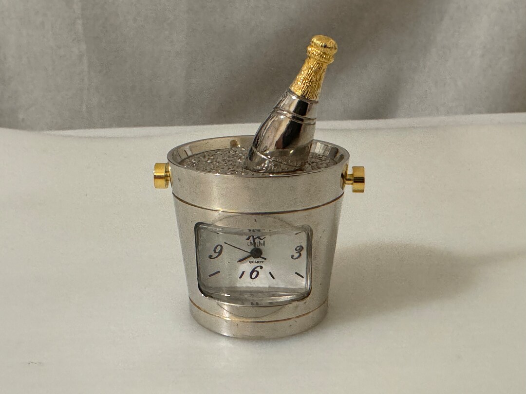 Vintage Churchill Mini Quartz Clock Champagne Wine Bottle on Ice Bucket ...